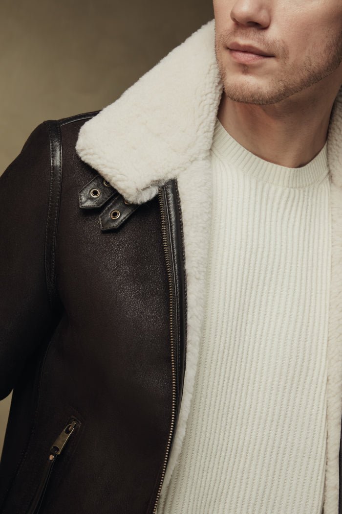 William Men's Shearling Bomber Jacket - Chocolate – Bigardini